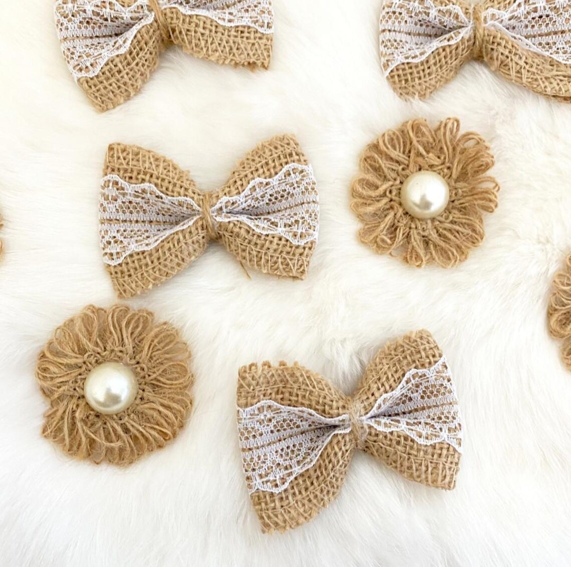 Burlap Lace Bows or Flowers: Rustic Wedding Decor, Set of 5 - Etsy