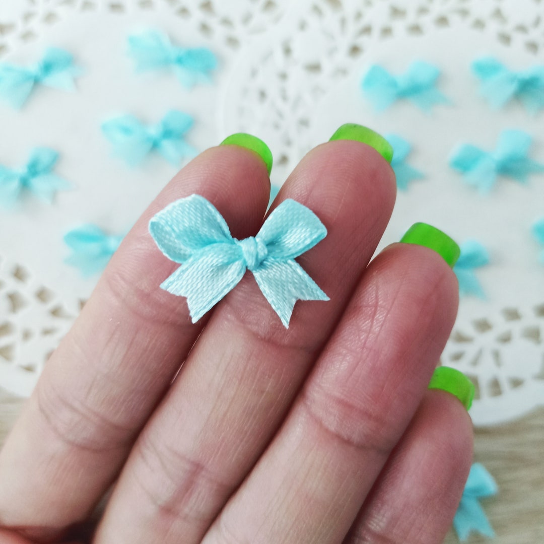 Tiny Aqua Bows (25/50 Pcs), Mini Satin Blue Bows, Fabric Embellishment ...