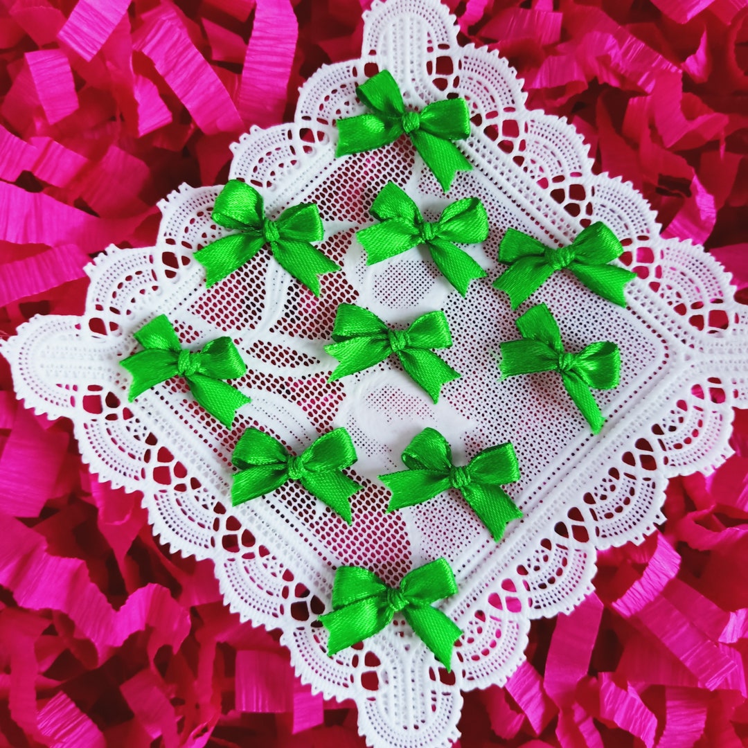 Tiny Green Bows (25/50pcs), Satin Ribbon Bows, Green Decoration, Mini ...