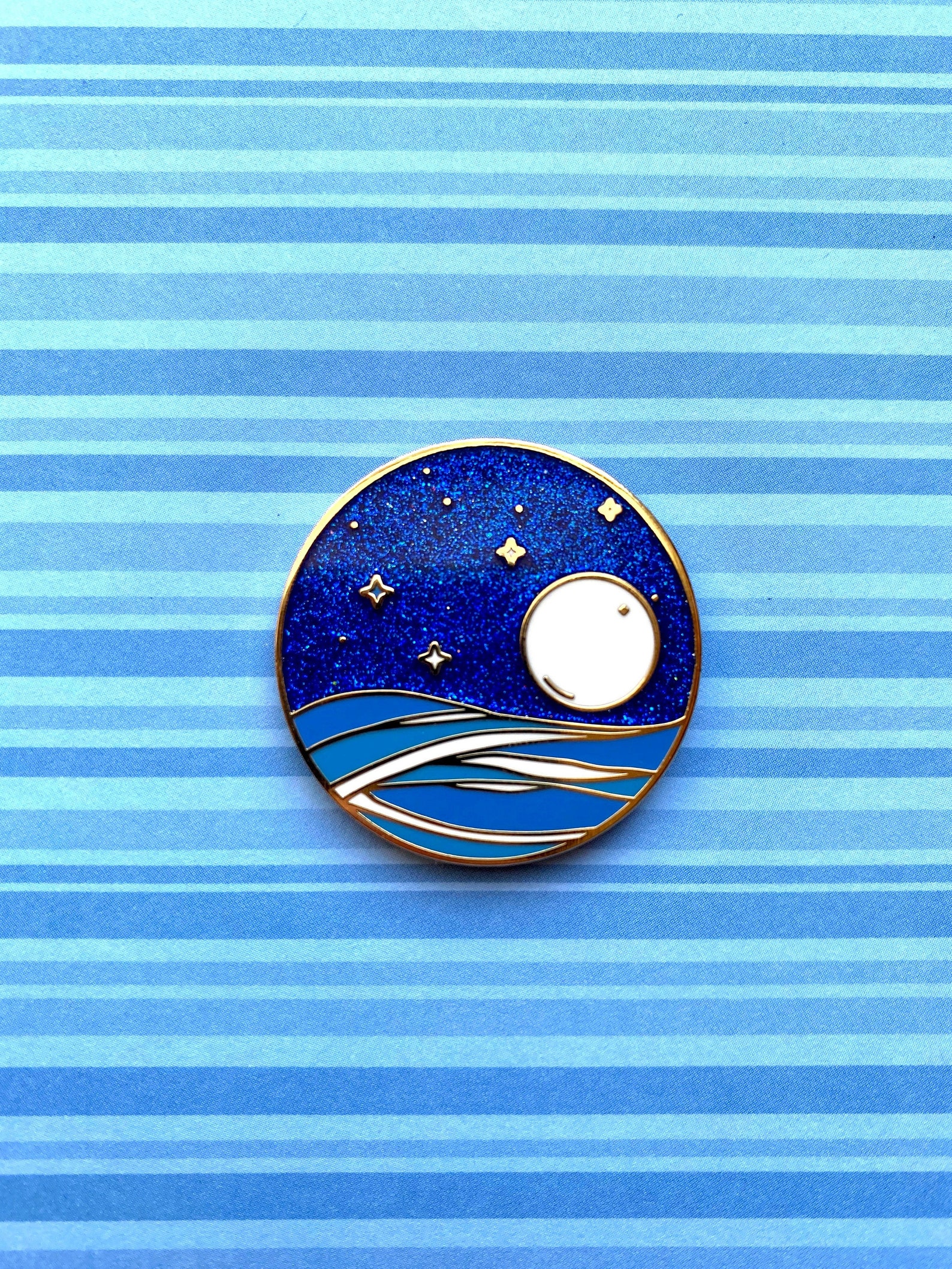 Moon Wave Enamel Pin - Etsy