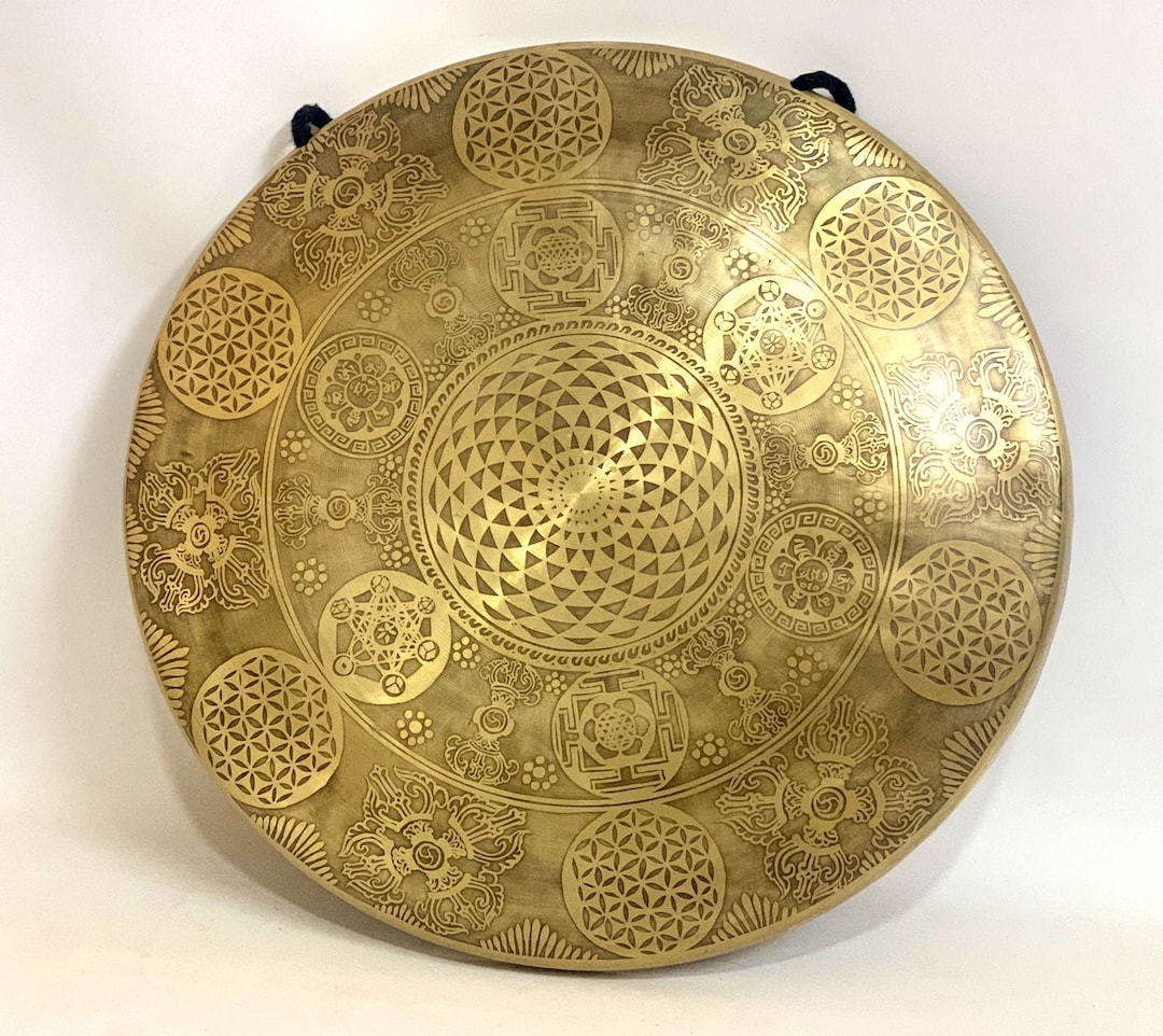Artistic Flower of Life Geometry Gong Tibetan Gongs From Nepal Large ...