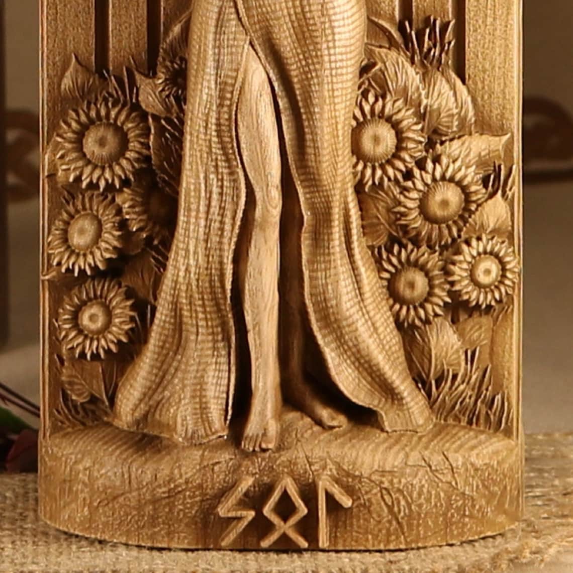 Sunna Sol Norse pagan altar statue Wood carving Goddess | Etsy