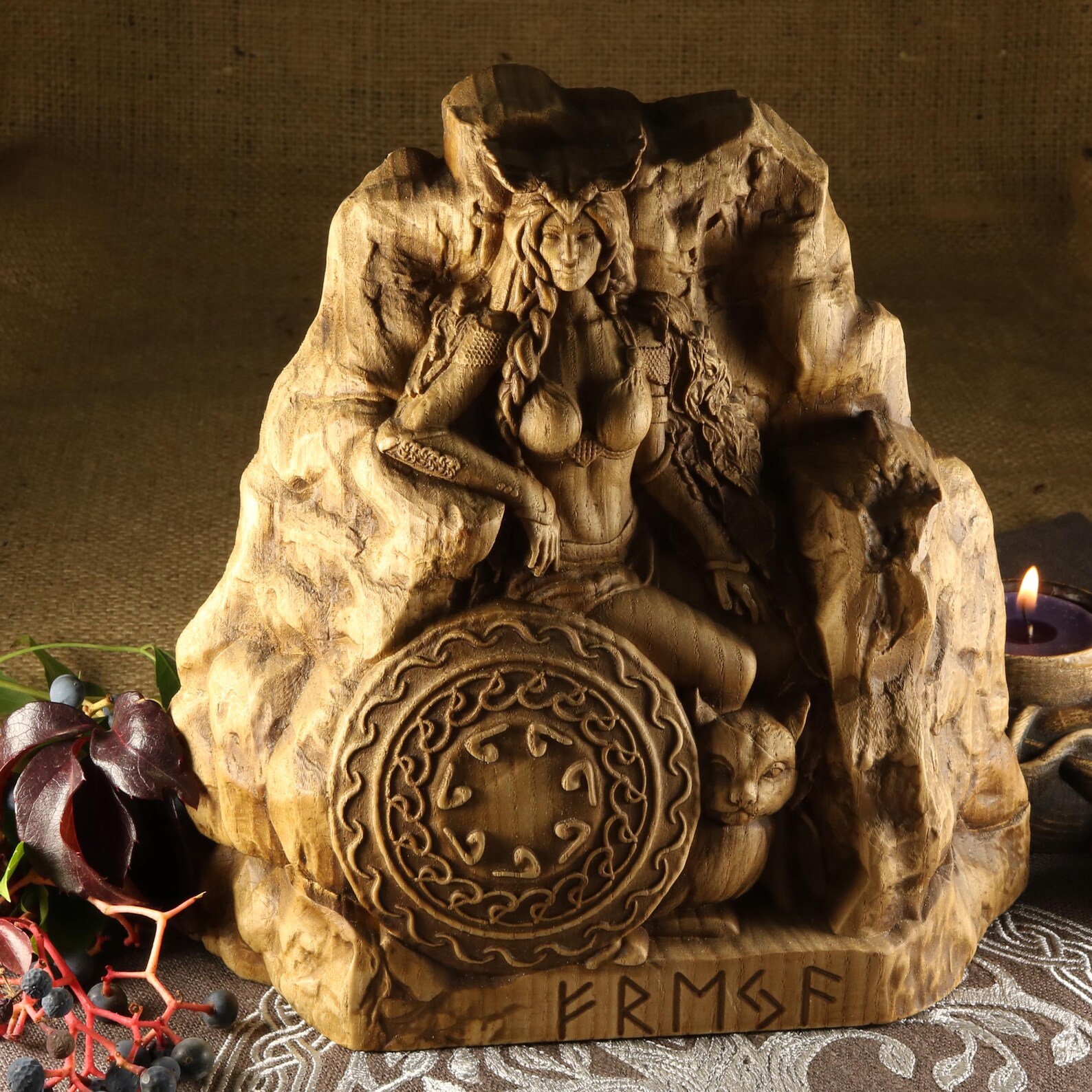 Freya, Freyja Statue, Pagan Goddess Statue Altar, Wood Carving - Etsy