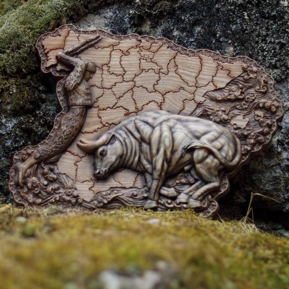 Bullfighter With a Bull Handmade Wooden Panel Wooden Carved | Etsy