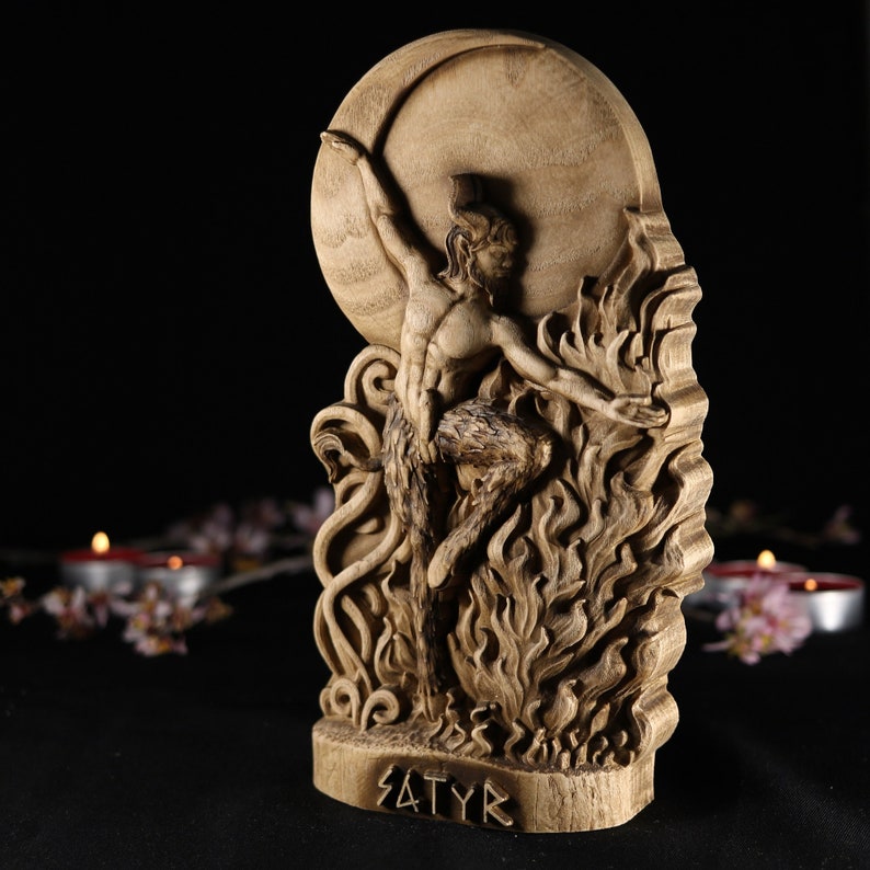 Ash Wood Satyr Statue: Horned God Sculpture, Greek Mythology - Etsy