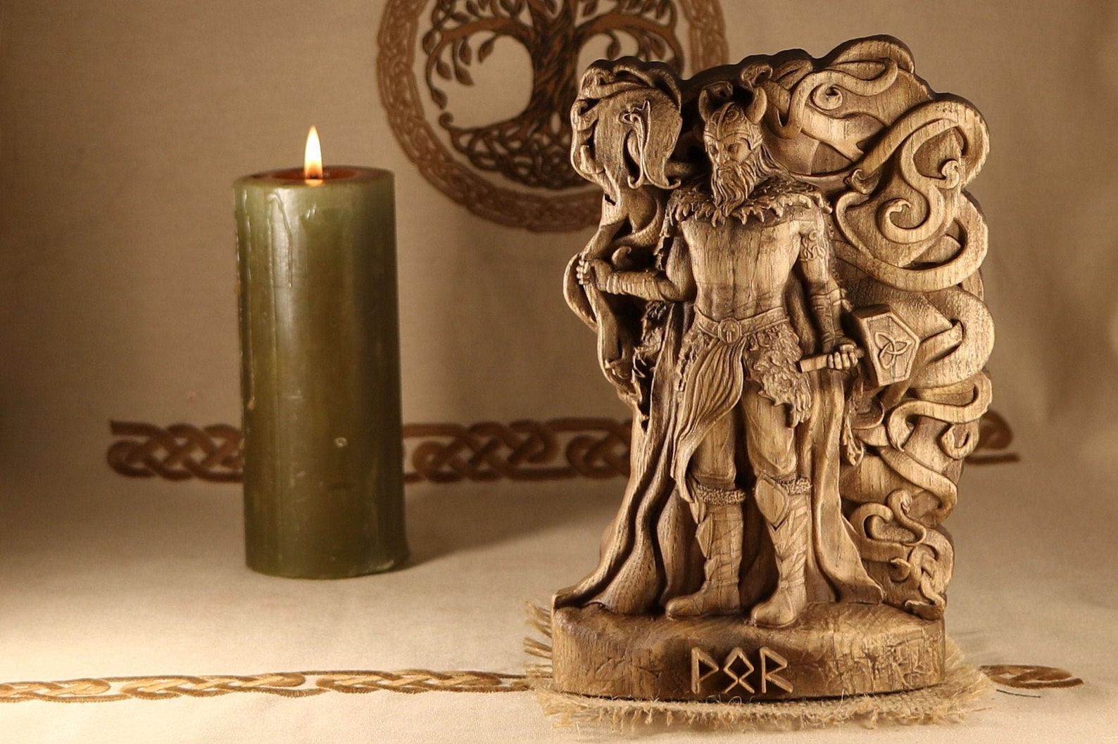 Thor Wood Carving Thor Statue Norse Pagan Decor God and - Etsy