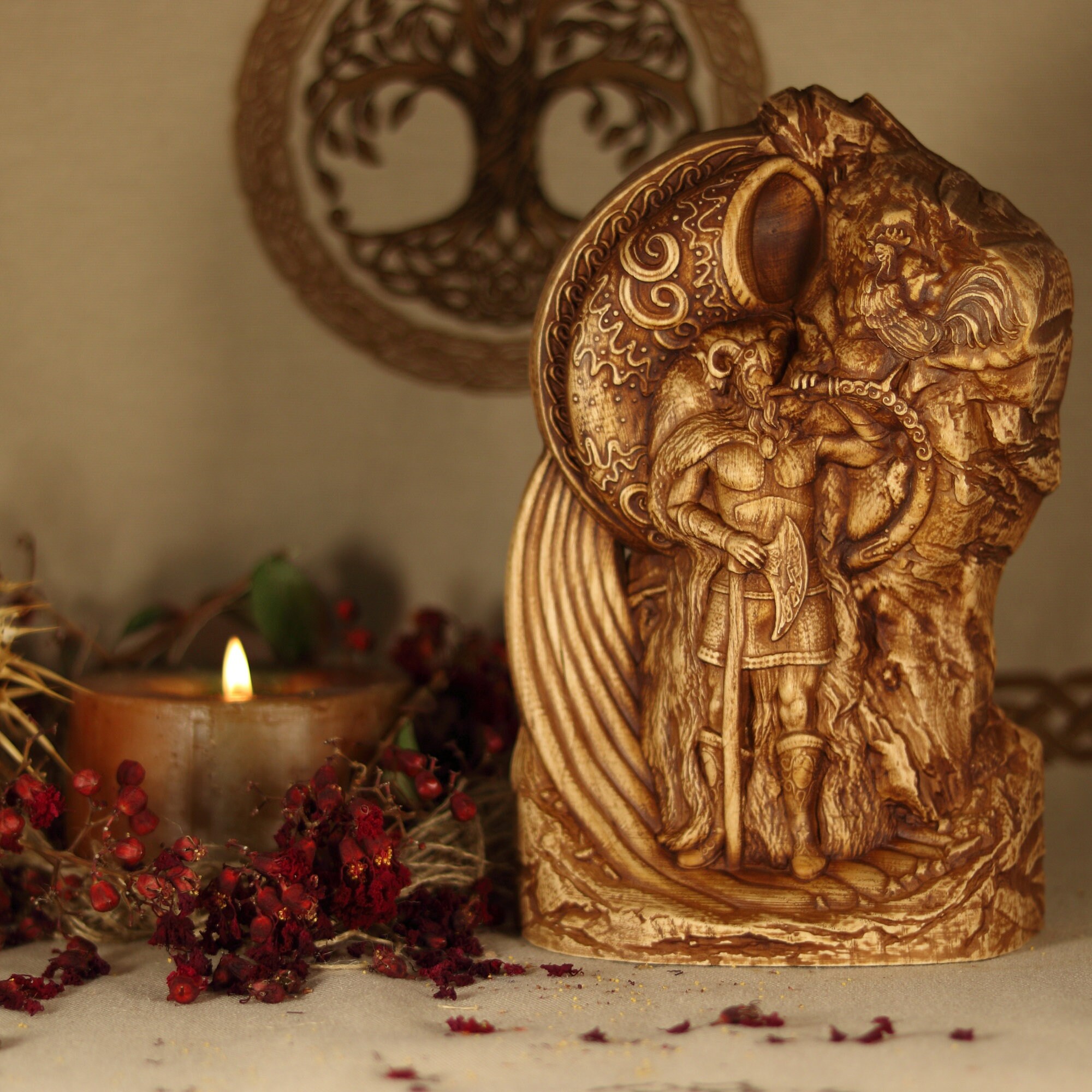 Heimdall God statue Сarved wooden statuette Handmade wooden | Etsy