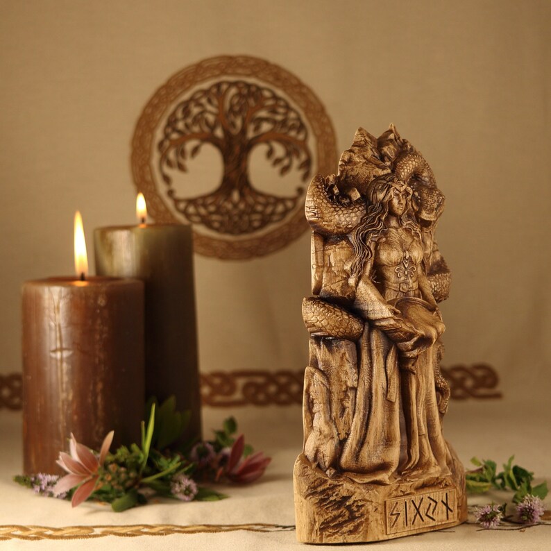 Sigyn Pagan Goddess Statue Altar Wood Carving Wood Sculptura - Etsy