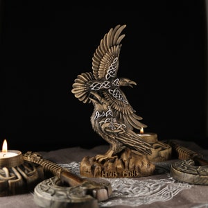 Huginn and Muninn Raven Sculpture: Viking Wood Carving, Norse Pagan ...