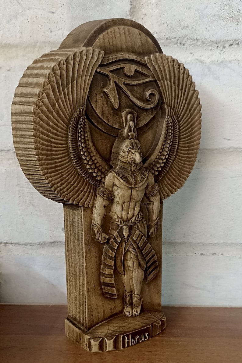 Carved Wood Horus Statue: Egyptian God Ra Decor - Etsy