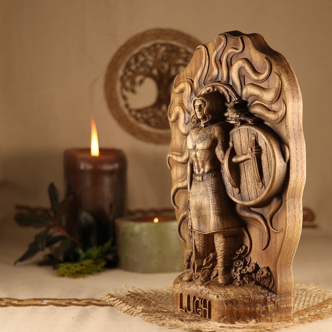 Lugh Celtic God Wood Sculpture Art Wooden Statuettes Carved - Etsy
