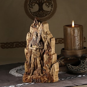 Wood Carved Surtr Statue: Norse Pagan Decor - Etsy