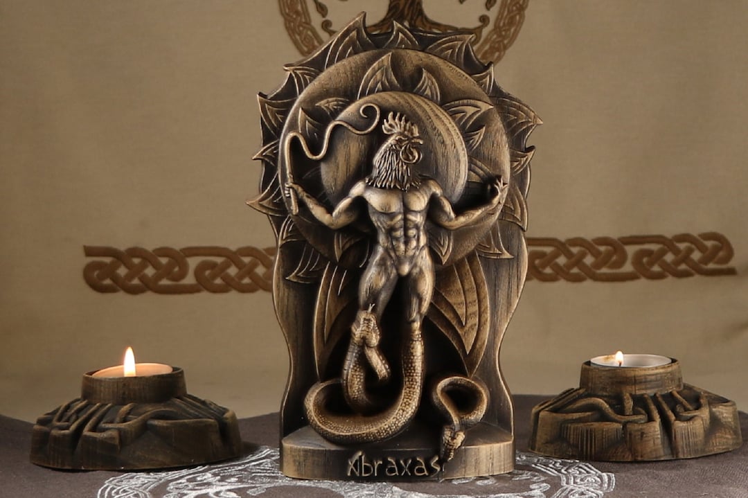 Abraxas, Goetia, Wooden Statue, Goetic, Satanic, Wood Sculpture Abrasax ...