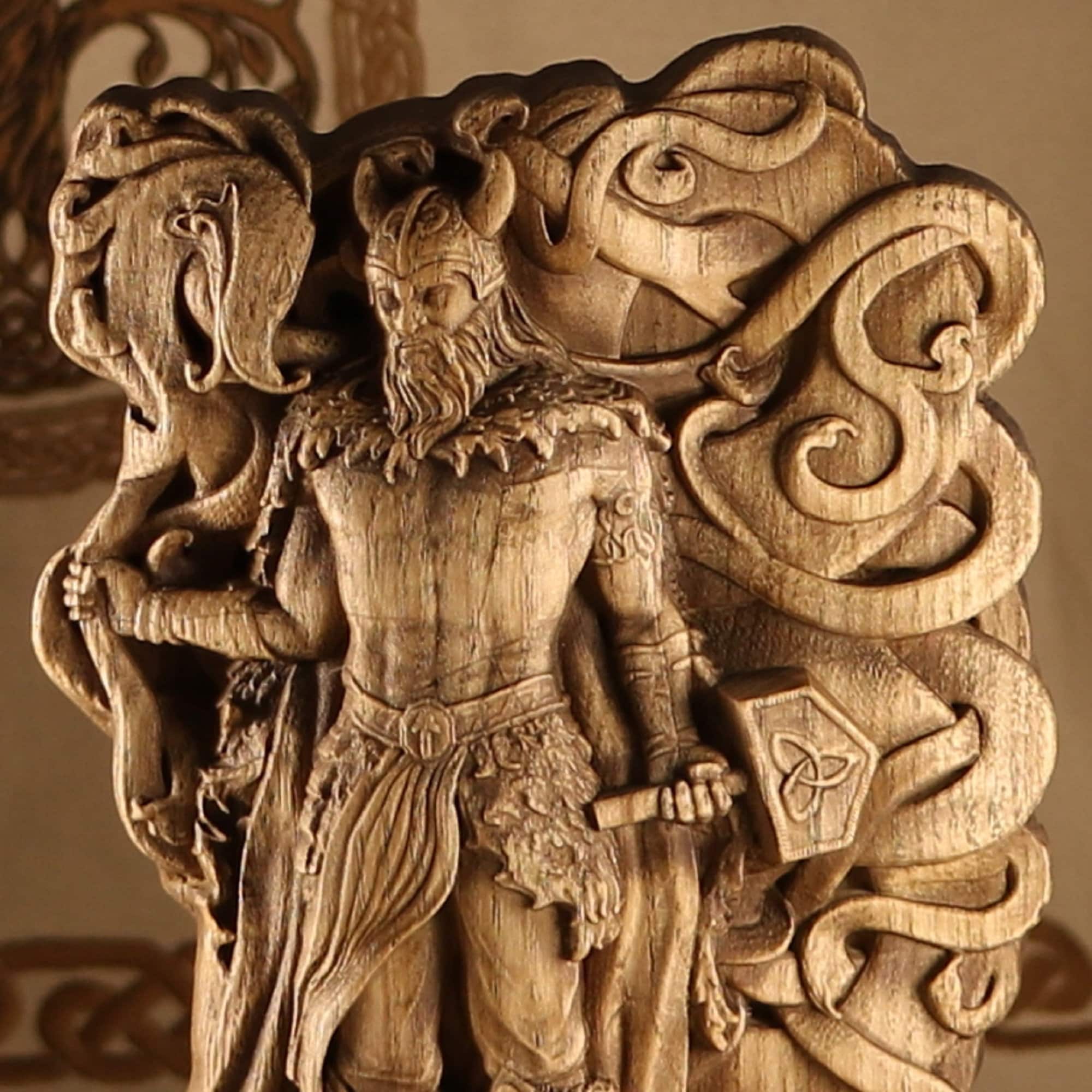 Thor Wood carving Thor statue Norse pagan decor God and | Etsy