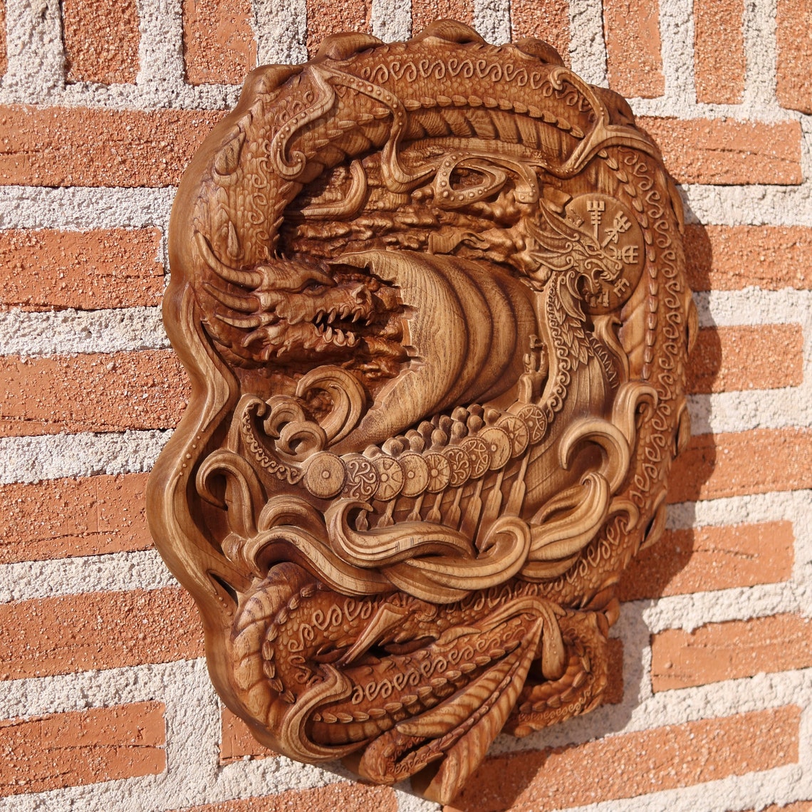 Viking Dragon Wood Carving: Odin Ship Wall Art - Etsy