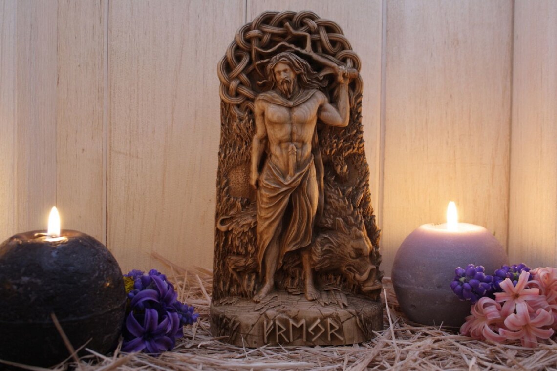 Carved wood Freyr figurine Freyr statue Norse pagan decor | Etsy