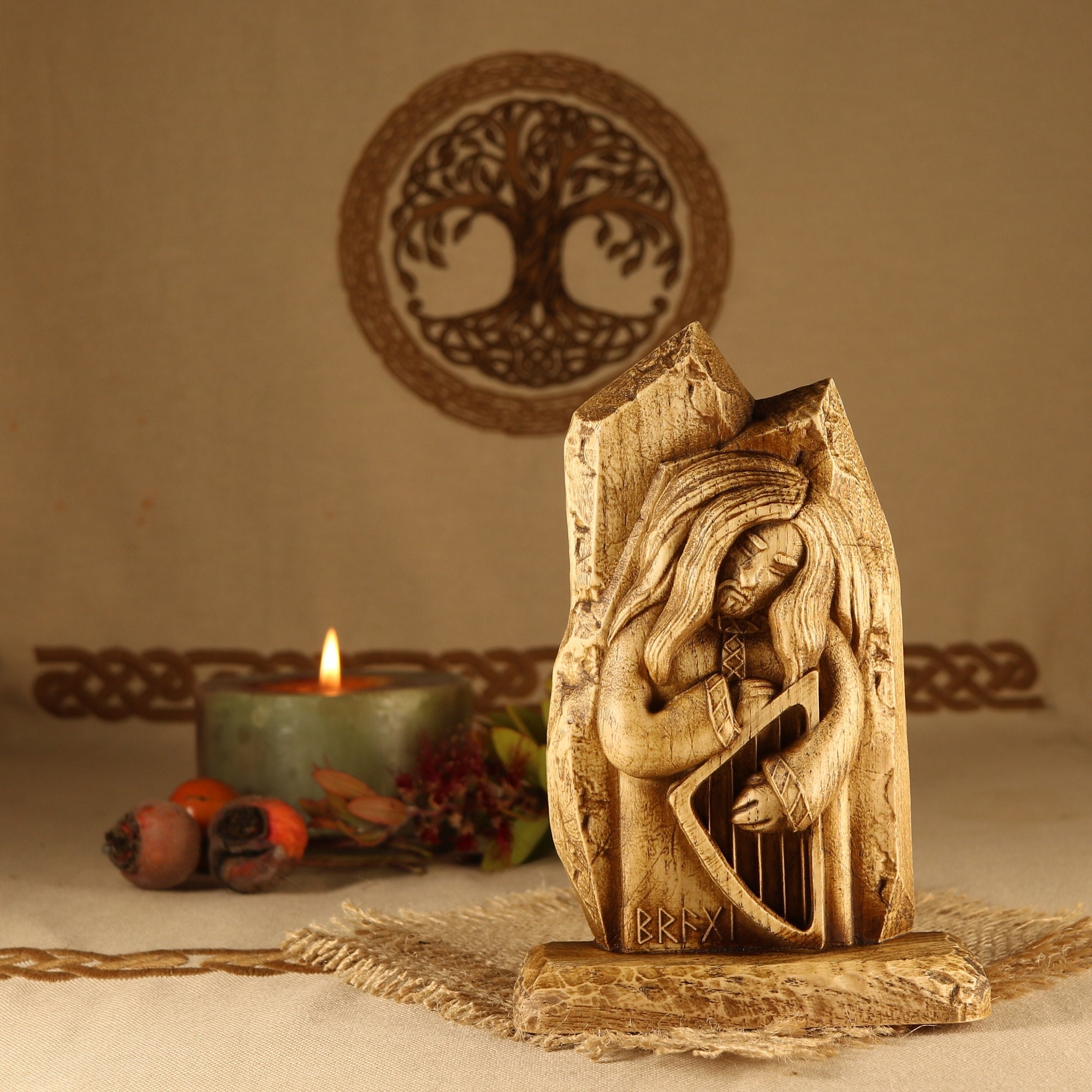 Bragi Norse Statue Wood Art Home Decor Wood Carving Set - Etsy