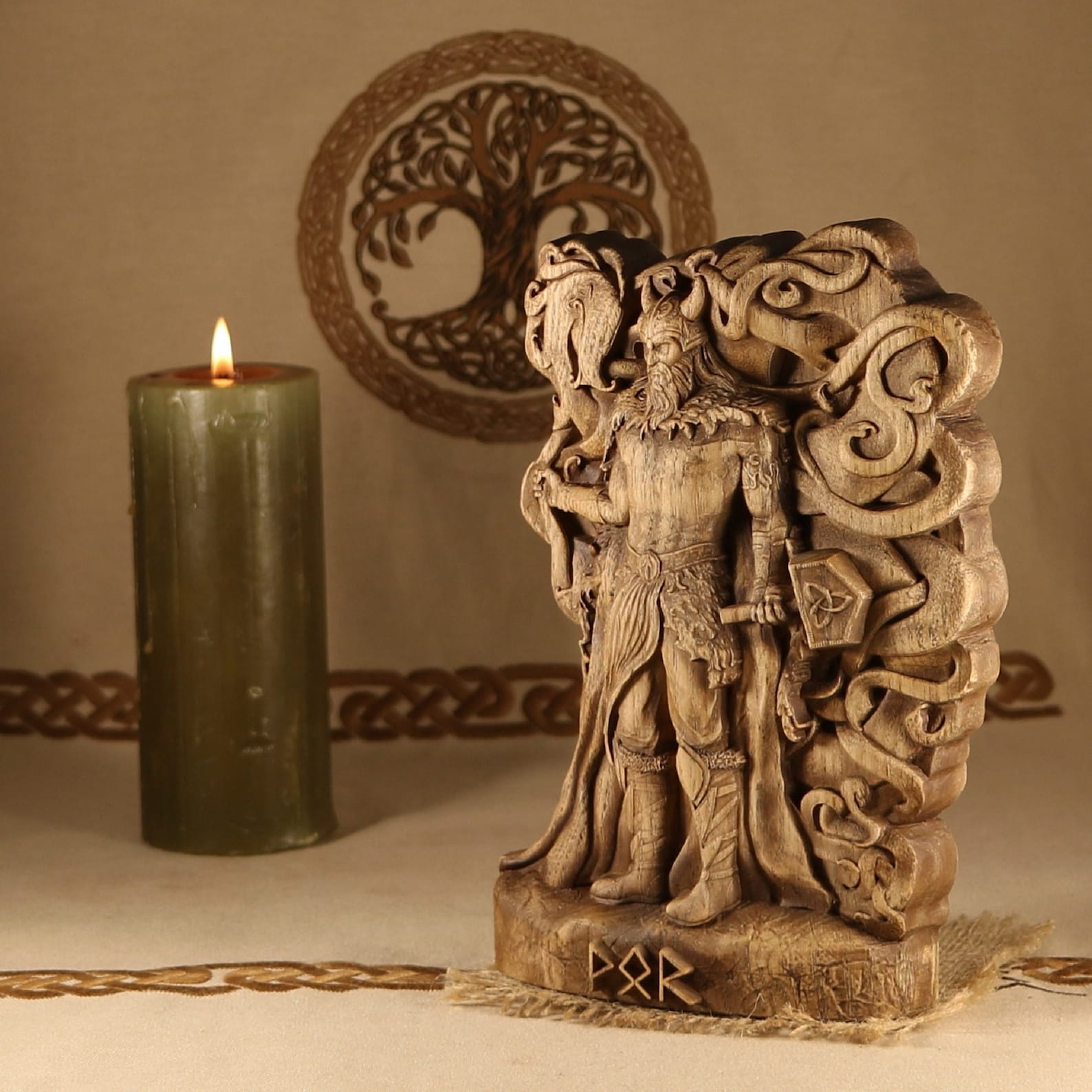 Thor Wood Carving Thor Statue Norse Pagan Decor God and - Etsy