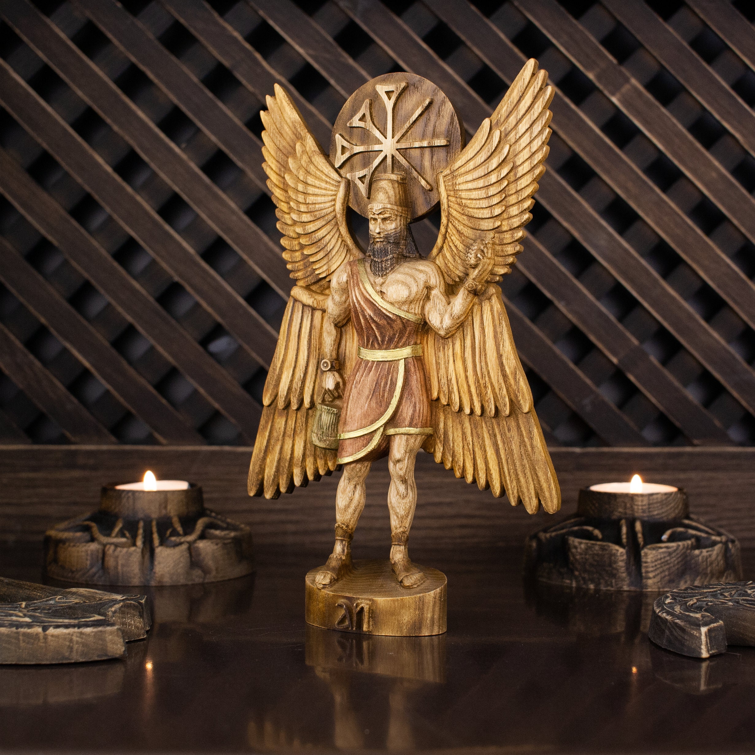 God Anu, an Sumerian Gods Wooden Statue: Mesopotamian Deity Wood ...
