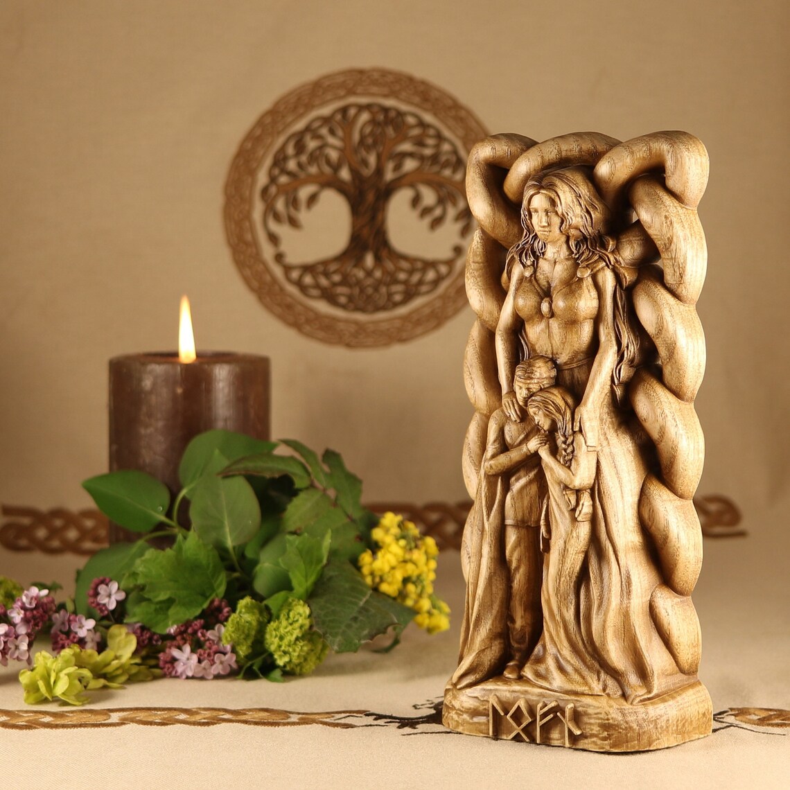 Lofn Goddess Statue, Wood Carved, Wooden Statue for Scandinavian, Norse ...