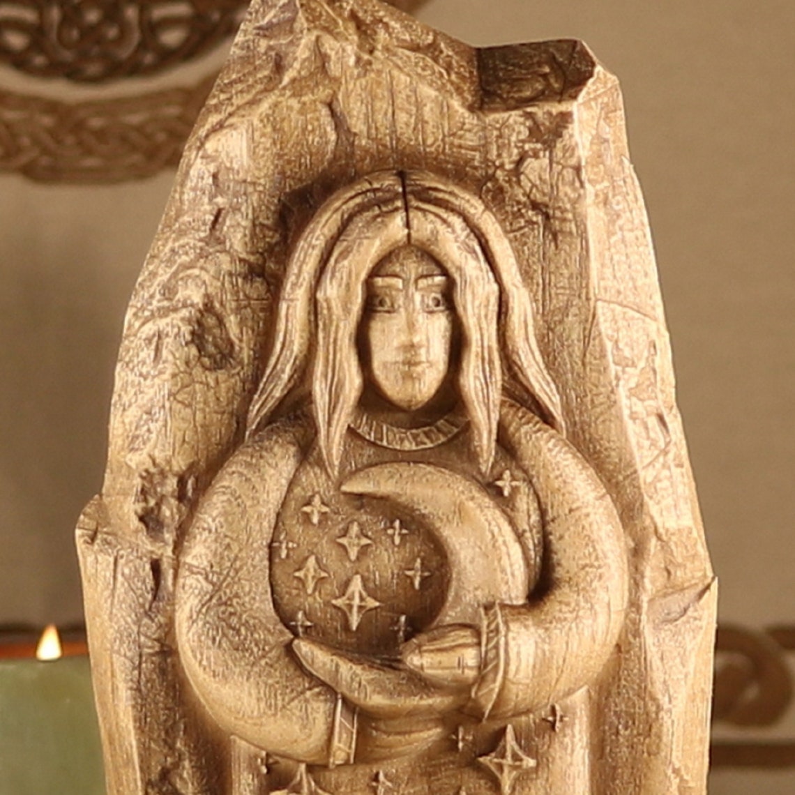 Viking Wood Carving Mani Statue the Moon in Scandinavian - Etsy