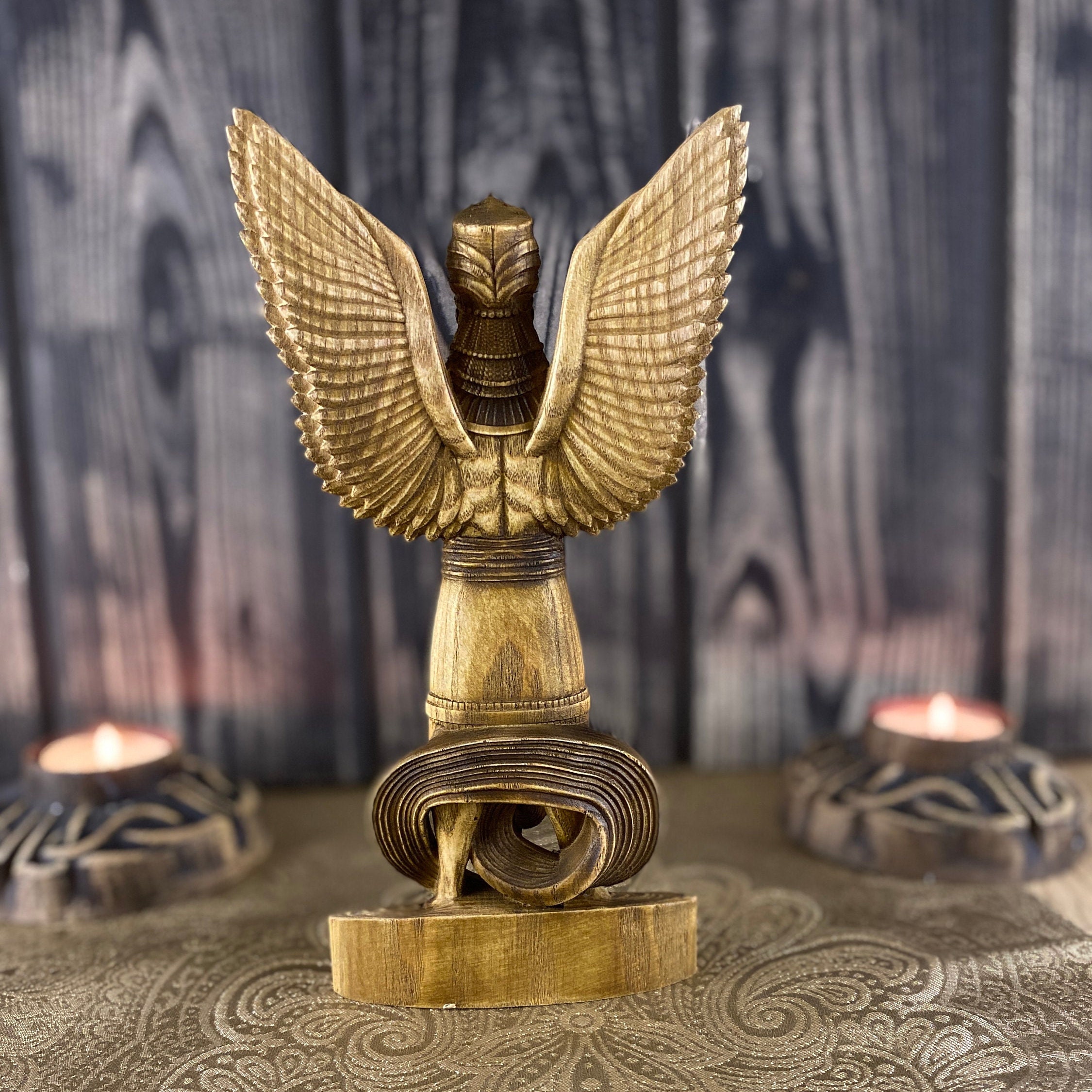 Carved Wood Enlil Statue: Sumerian God Figurine, Mesopotamian Mythology ...
