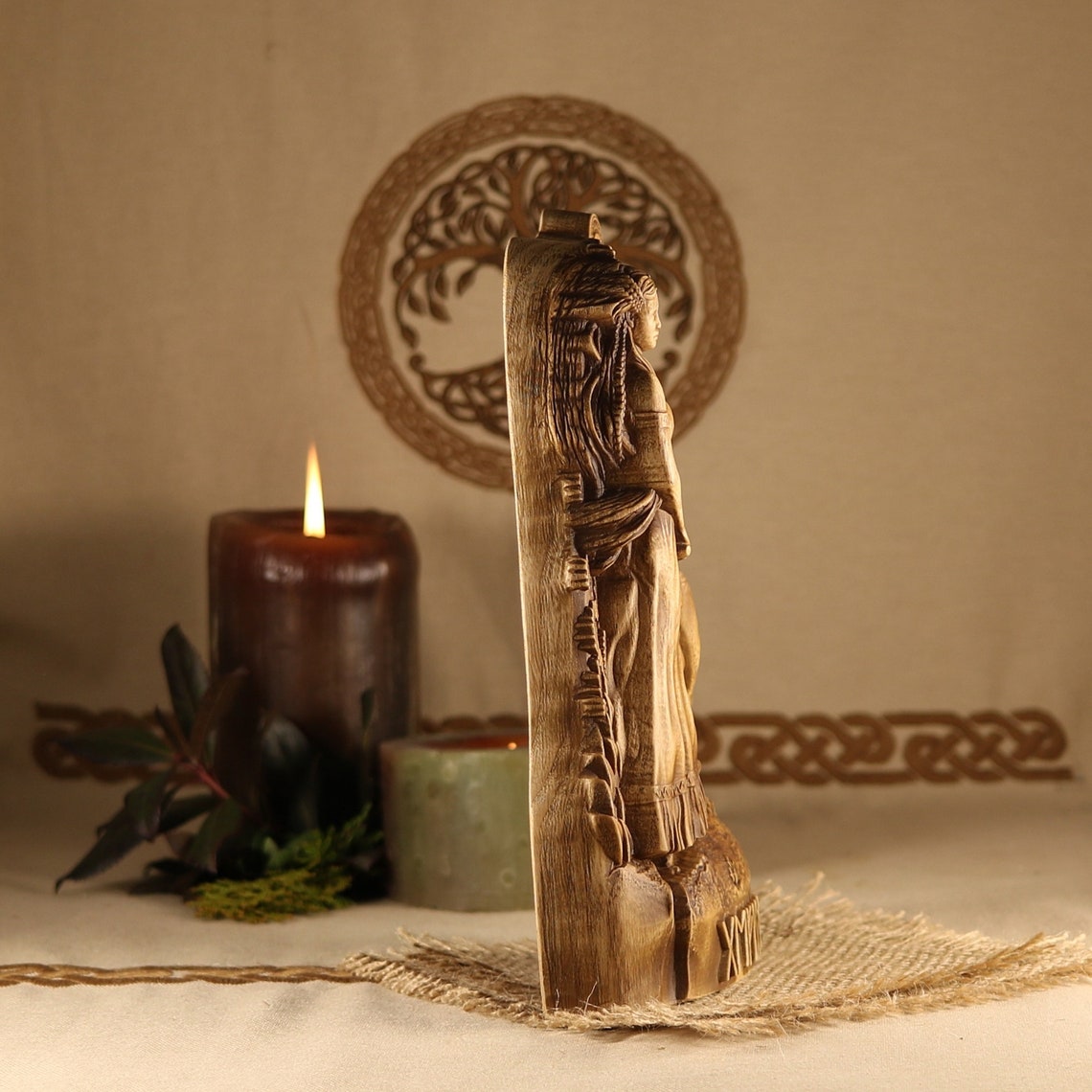 Gefjon goddess statue altar Norse pagan Wood carving | Etsy