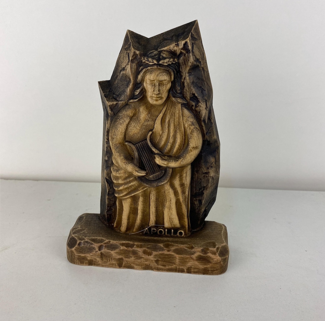 Apollo Wooden Statue: Greek Mythology Decor Mini Altar Sculpture Wood ...