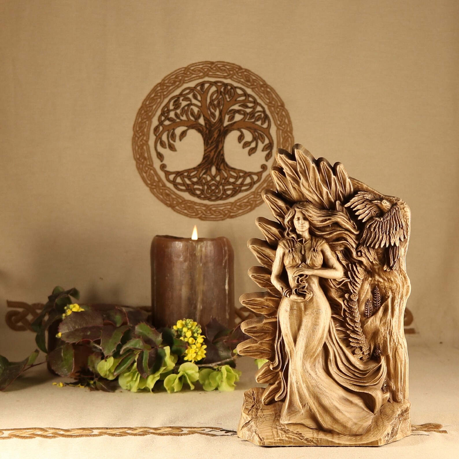 The Morrigan Statue, Goddess Statue Altar Decor, Wooden Sculpture - Etsy