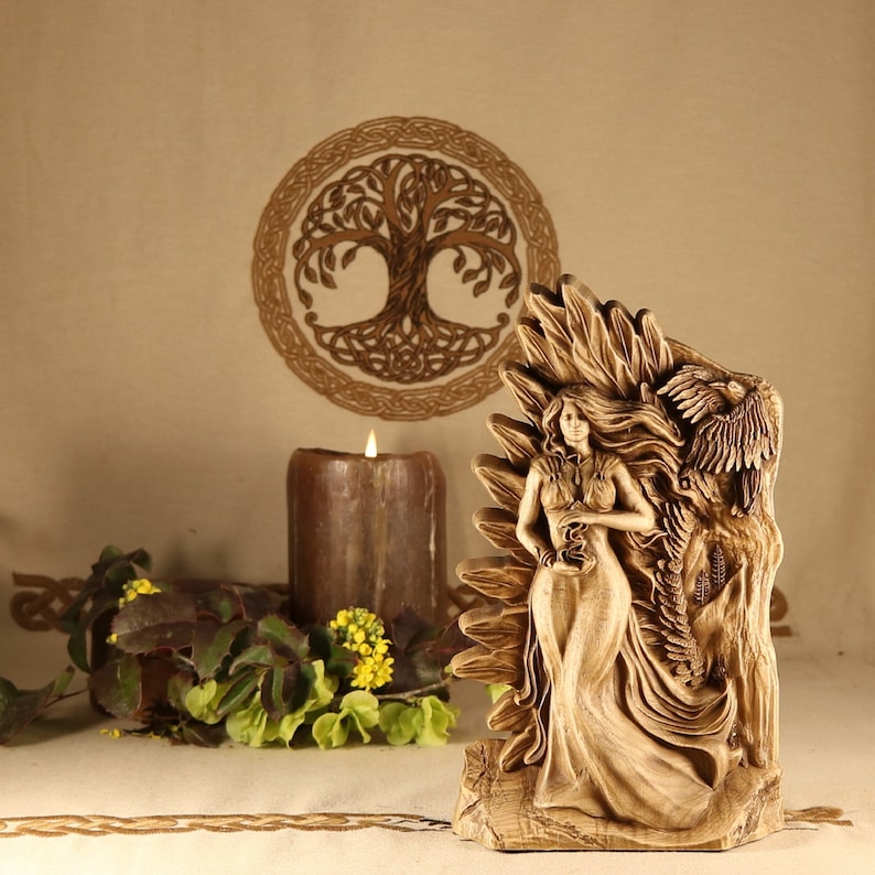 The Morrigan Statue, Goddess Statue Altar Decor, Wooden Sculpture - Etsy