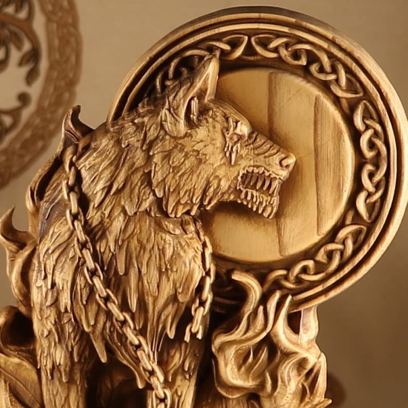 Wolf Fenrir Son of Loki wood Figurine Wooden Sculpture - Etsy