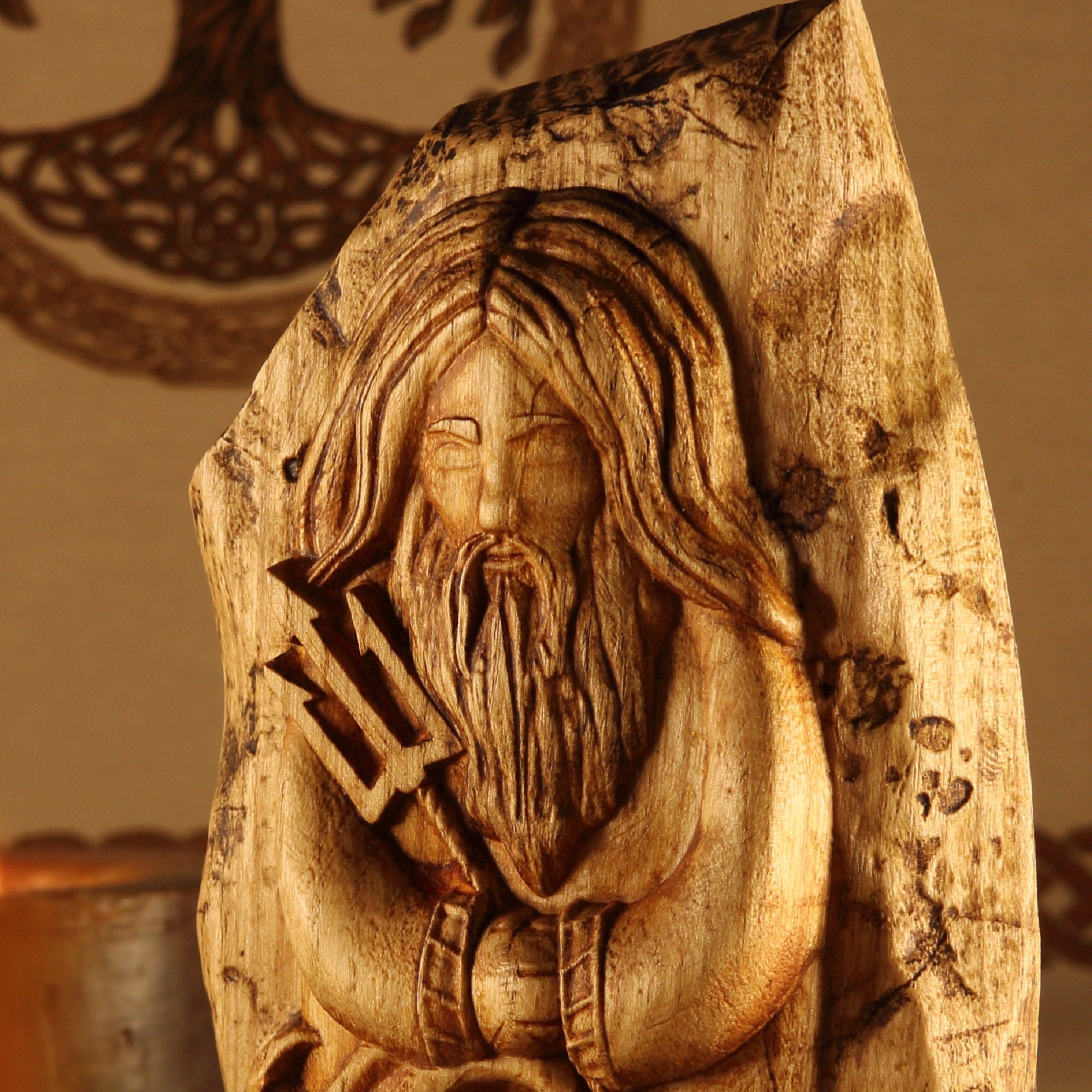 Njord Statue Norse Pagan Wood Carving Sculpture Celtic Art | Etsy