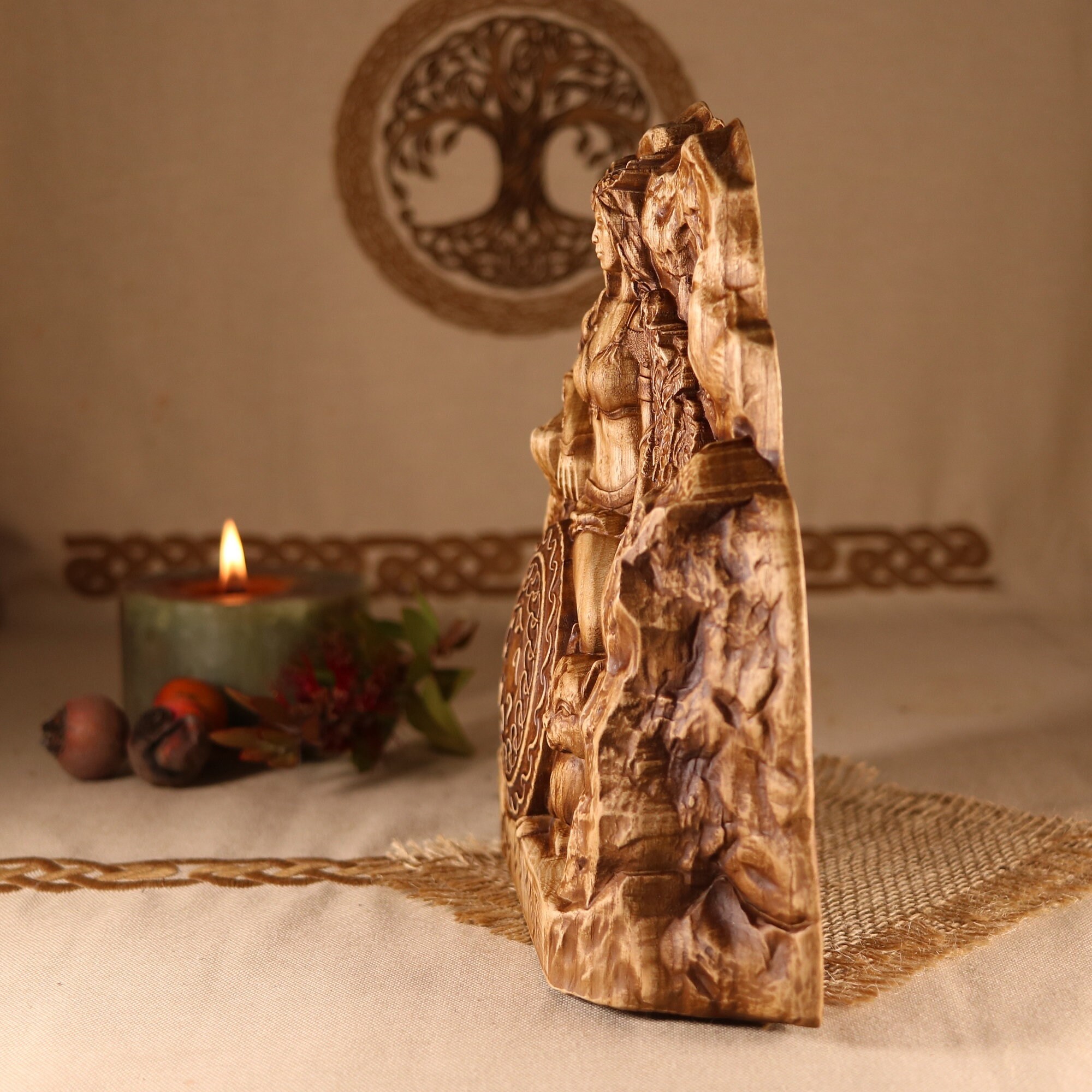 Freya Freyja statue Pagan goddess statue altar Wood carving | Etsy