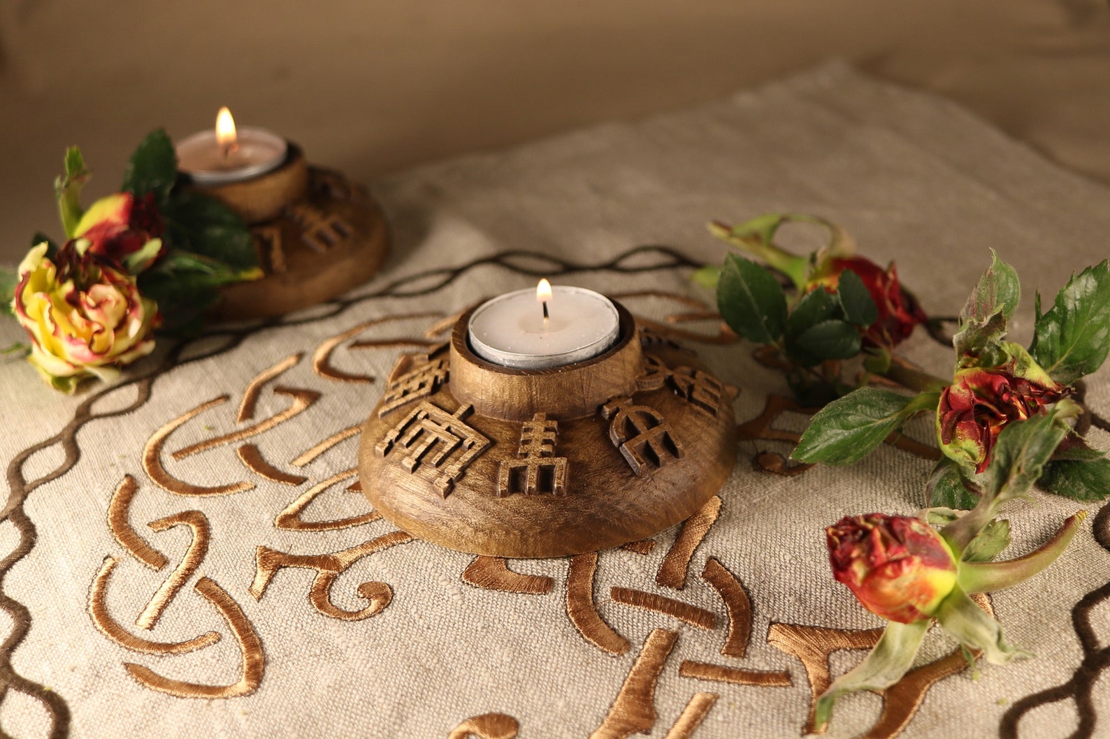 Viking Decor Wooden Candle Holder Viking Candle Holder - Etsy