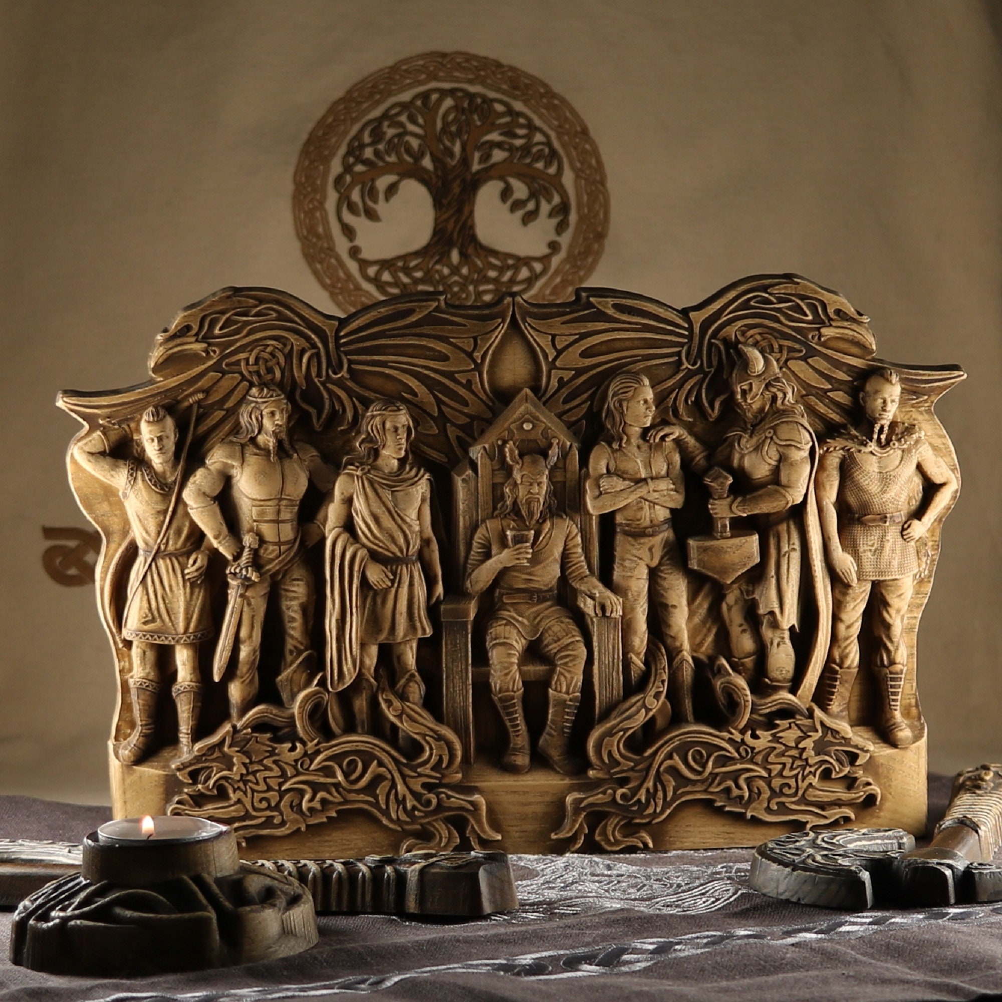 Odin Family Wood Carving: Norse Gods Viking Decor - Etsy