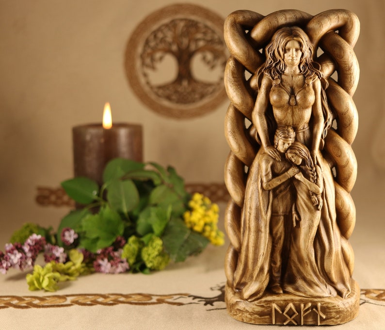 Lofn Goddess Statue, Wood Carved, Wooden Statue for Scandinavian, Norse ...