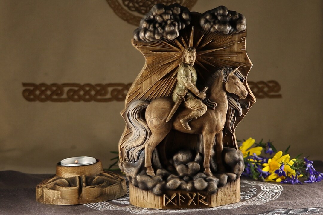 Ash Wood Carving: Norse God Dagr Statue, Viking Pagan Altar Decor - Etsy