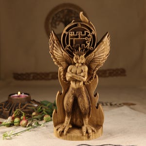 Wooden Stolas Owl Demon Statue, Gothic Sigil Altar Decor Demon Satan - Etsy