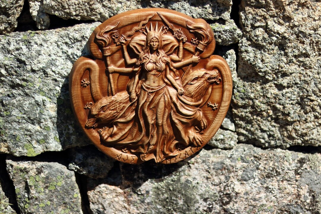 Hekate Goddess Greek Mythology Art, Wood Carving Panel Picture Wooden ...