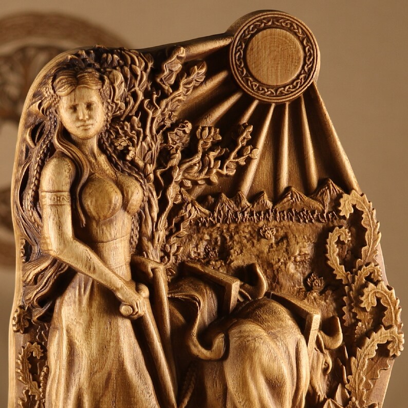 Gefjon Goddess Statue Altar Norse Pagan Wood Carving | Etsy