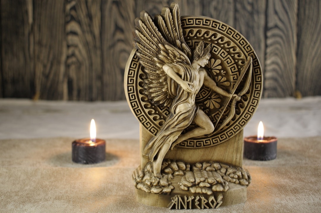 Anteros Greek God Statue: Ash Wood Carving (8 Inch) - Etsy