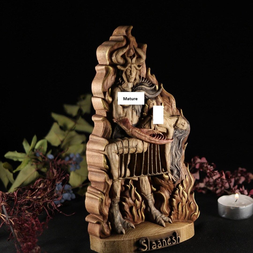 Slaanesh, Demon Statue, Wooden Statue, Wooden Carved Demonology ...