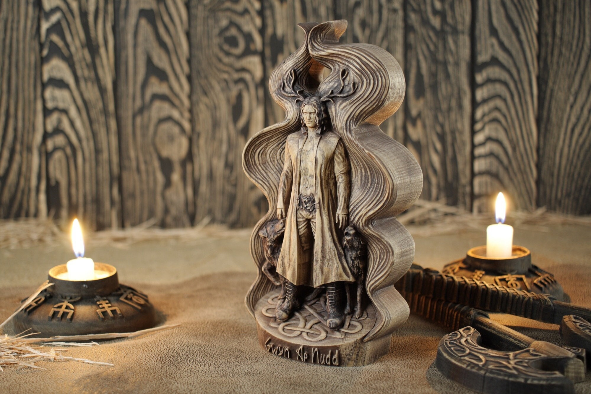 Horned God Gwyn Ap Nudd Welsh Mythology Wooden Statue - Etsy Australia