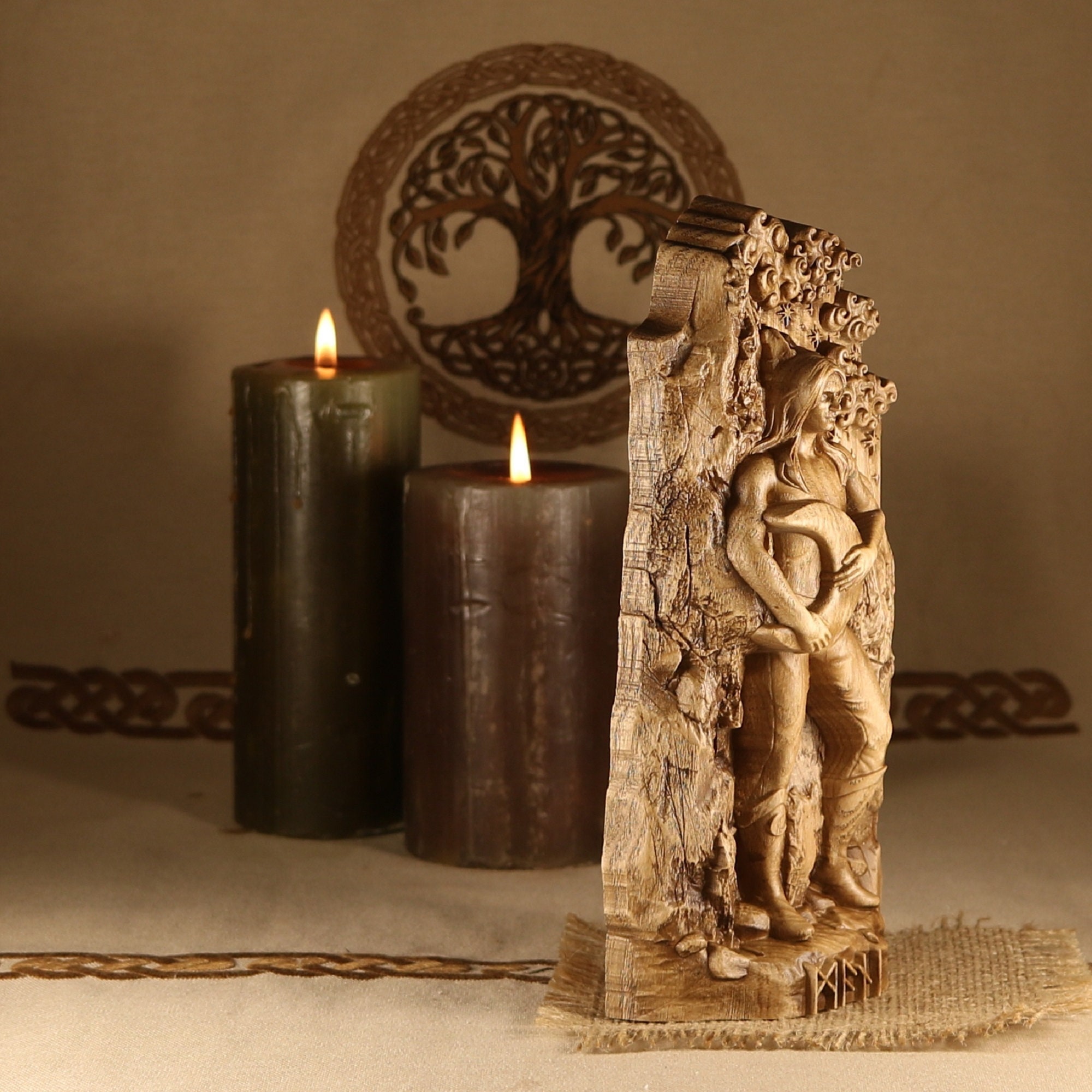 Wicca Altar God, Mani Statue, Norse Pagan Wooden Statue, Wood Sculpture ...