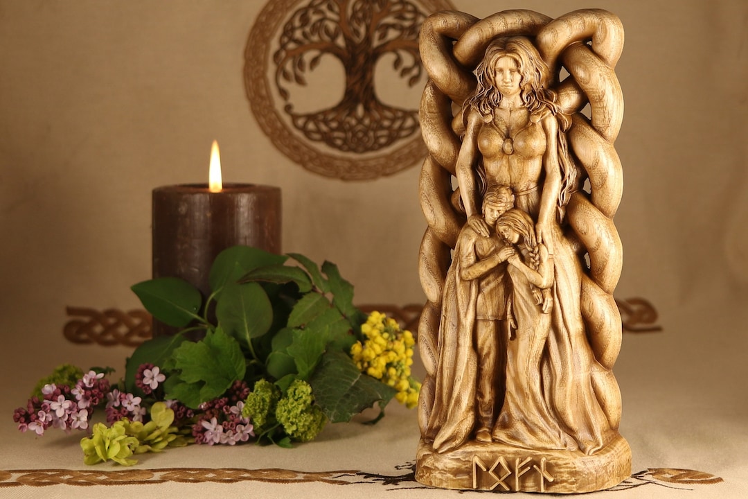 Lofn Goddess Statue, Wood Carved, Wooden Statue for Scandinavian, Norse ...