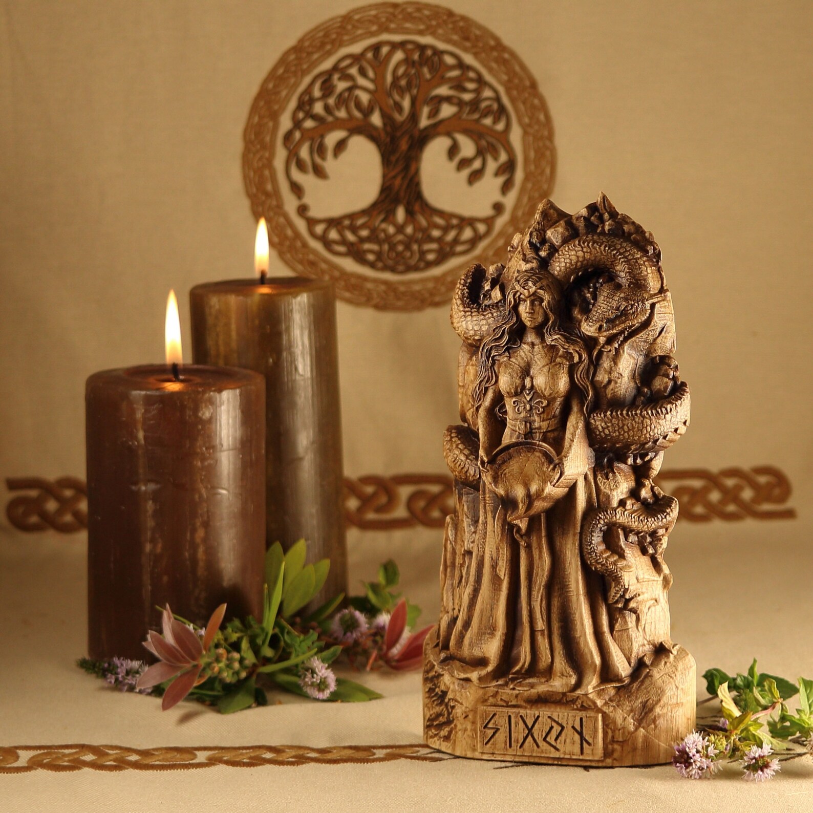 Sigyn Pagan Goddess Statue Altar Wood Carving Wood Sculptura - Etsy