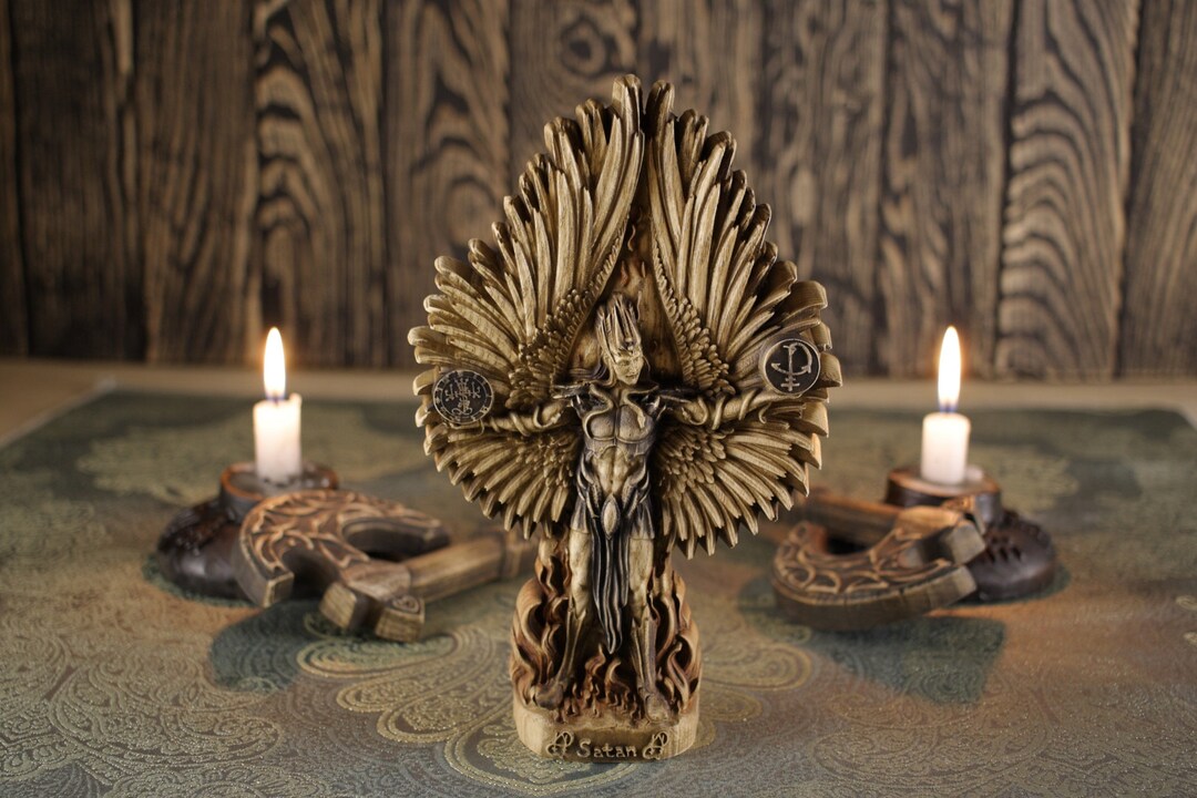 Hand Carved Wooden Satan Statue - Lucifer Fallen Angel Altar Decor - Etsy
