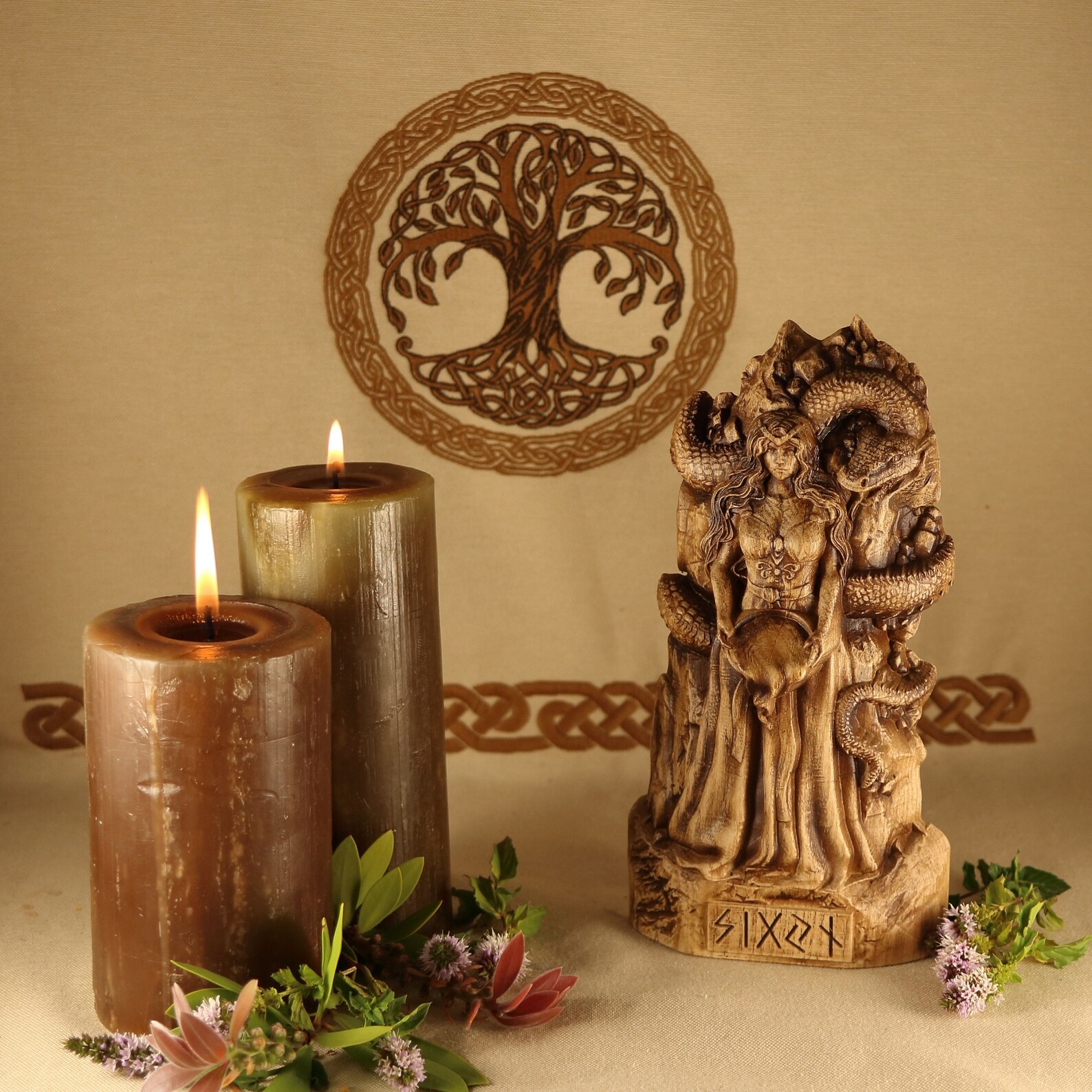 Sigyn Pagan Goddess Statue Altar Wood Carving Wood Sculptura - Etsy