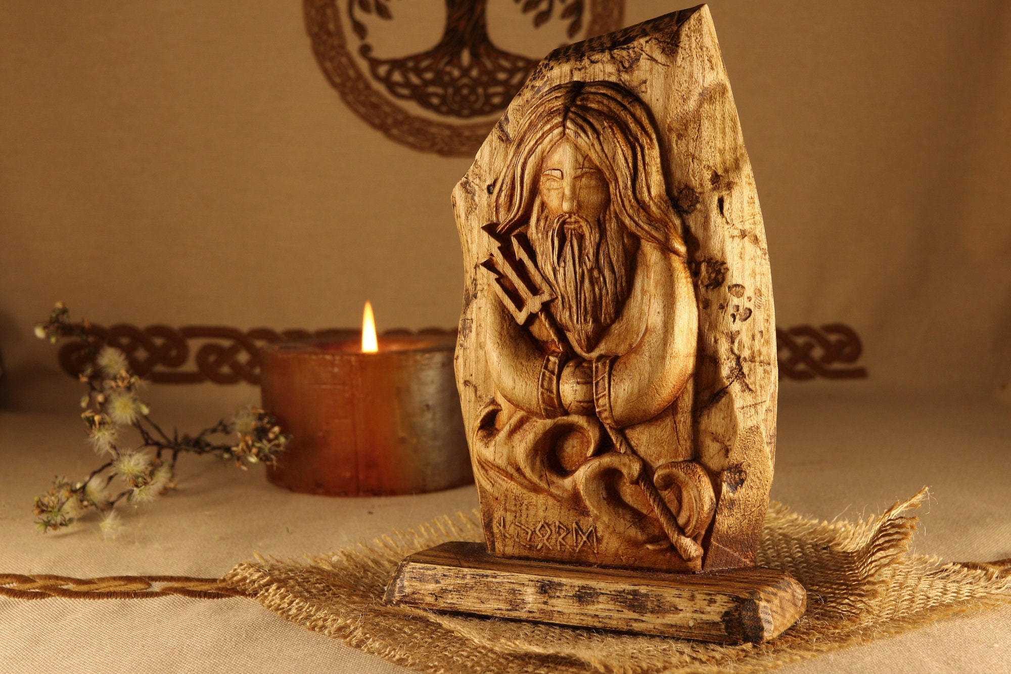 Njord Statue Norse Pagan Wood Carving Sculpture Celtic Art - Etsy