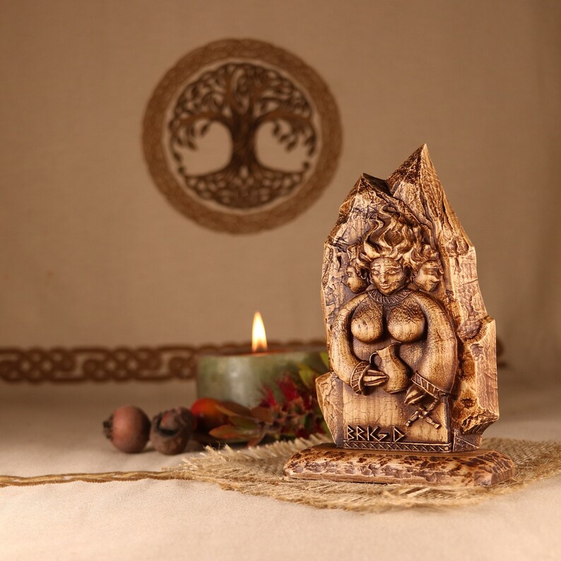 Celtic Decor Goddess Brigid Statue Wood Statue Altar Norse - Etsy
